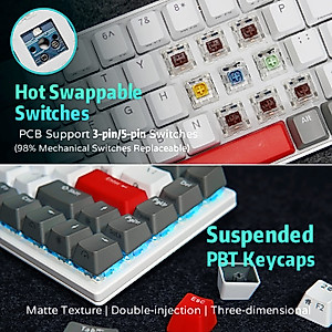 RK ROYAL KLUDGE RK G68 65% Wireless Mechanical Keyboard, Bluetooth5.1/2.4G/Wired Hot Swappable Mechanical Keyboard with 3 USB Ports, 68 Keys RGB Blue Switch for Mac Windows, Classical Red