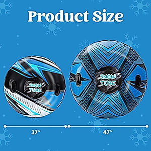 JOYIN Inflatable Snow Tubes 47" & 37"(2 Packs) for Kids and Adults,Heavy-Duty Snow Tube for Sledding, Great Inflatable Snow Sled for Winter Fun and Family Activities（Sporty）