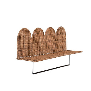 Creative Co-Op Rattan Wicker Wall Shelf with Scalloped Edge and Metal Rod, Natural
