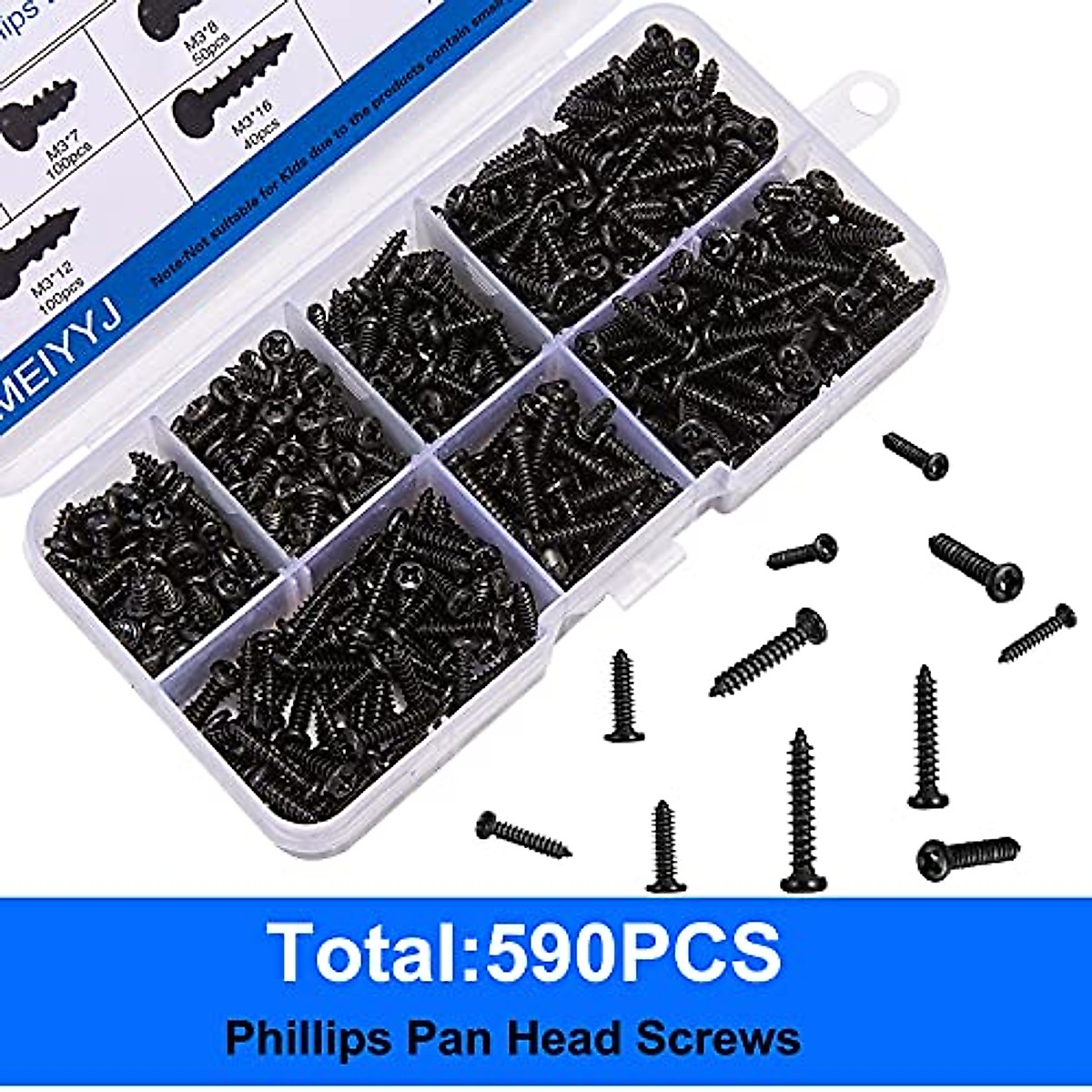 MEIYYJ M3 Pan Head Self Tapping Screws Phillips Micro Laptop Repair Screws Assortment Kit (590pcs