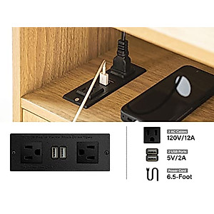 Labcosi Mid Century Modern End Table, Natural Rattan Nightstand with Charging Station, Wooden Bedside Tables for Living Room and Bedroom, Natural Wood Side Table with Storage Drawer