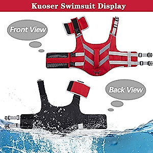 Kuoser Dog Life Jacket with Reflective Stripes, Adjustable High Visibility Dog Life Vest Ripstop Dog Lifesaver Pet Life Preserver with High Flotation Swimsuit for Small Medium and Large Dogs