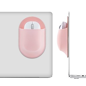 Epessa Stick-On Mouse Pouch, Universal Holder for Wireless Mice, Reusable Adhesive, No Glue Residue, Compatible with iPad or MacBook (Pink)