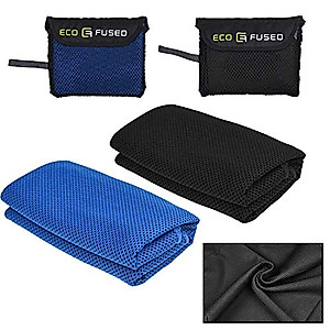 Eco-Fused Cooling Towel - 2 Pack (Blue/Black) - Absorbent Compact Cooling Towel for Indoor and Outdoor Activities - Gym Workout, Yoga, Running, Climbing, Fishing - Includes a Mesh Pocket