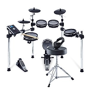 Alesis Drums Command Mesh Kit Bundle – Electric Drum Set With an Eight-Piece Mesh Electronic Drum Kit, Drum Throne, Headphones and Drum Sticks