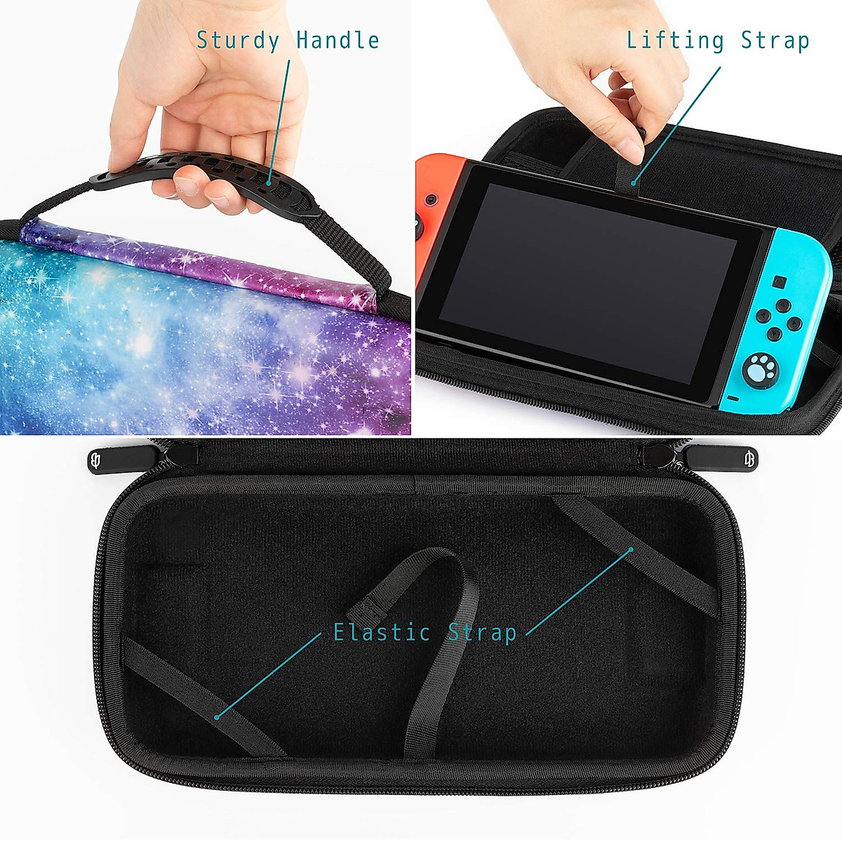 Comfyable Carrying Hard Case for Nintendo Switch OLED 2021 with 10 Game Slots, Portable Travel Pouch Protective Waterproof Cover with Pocket for Accessories, Galaxy