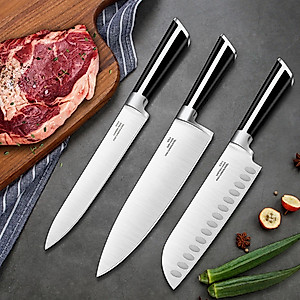 LIANYU 15-Piece Knife Set, Kitchen Knife Set with Wooden Block, Professional High Carbon Germen Stainless Steel Chef Knife Set, Forged Knives Set with Honing Steel