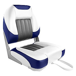 XGEAR Deluxe Low Back Boat Seat, Fold-Down Fishing Boat Seat (2 Seats) (White/Grey/Blue)