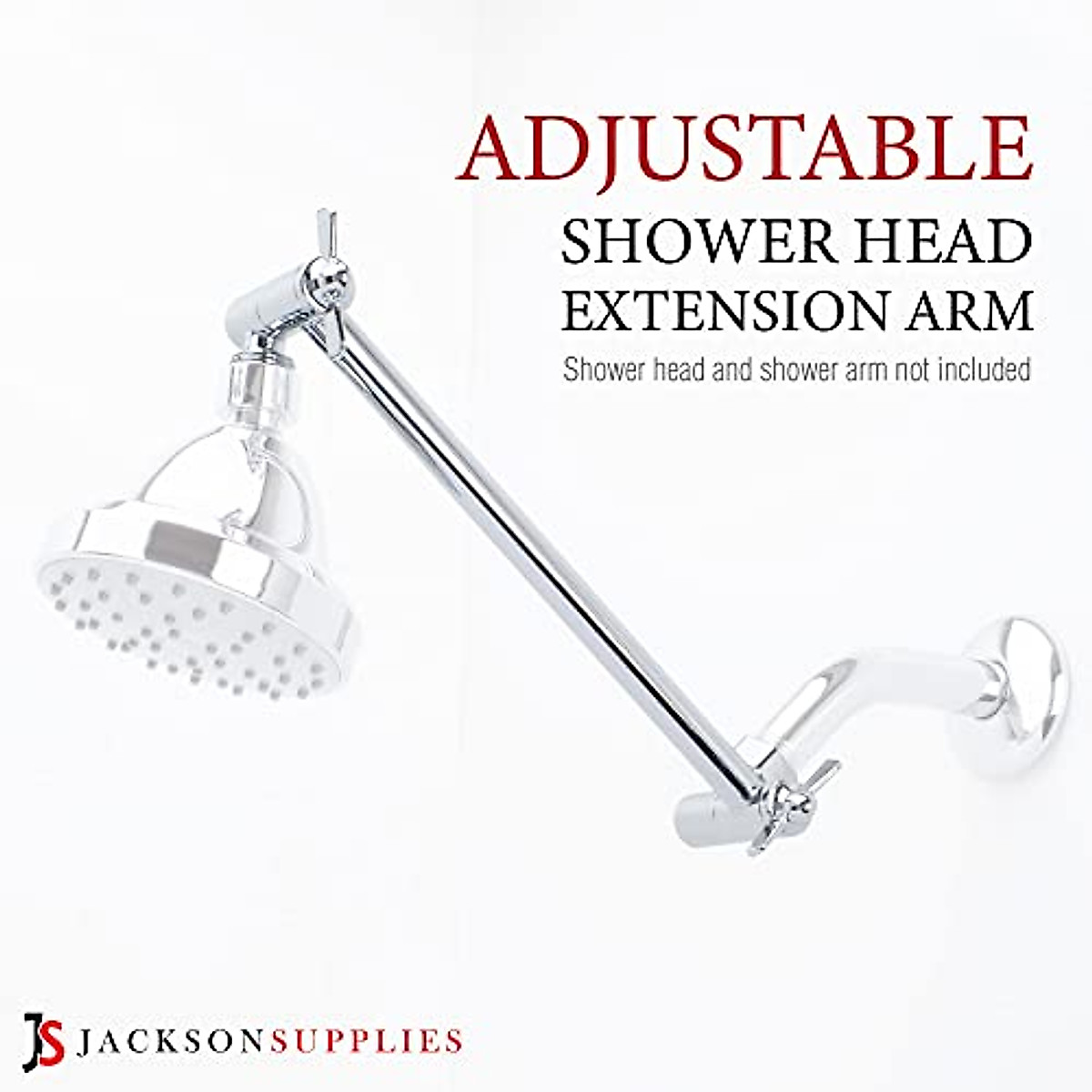 Shower Head Extension Arm by JS Jackson Supplies, Adjustable 10 Inch Showerhead Extender, Solid Brass Construction, Universal Tall Hi-lo Pipe Height Extending (Chrome Finish)