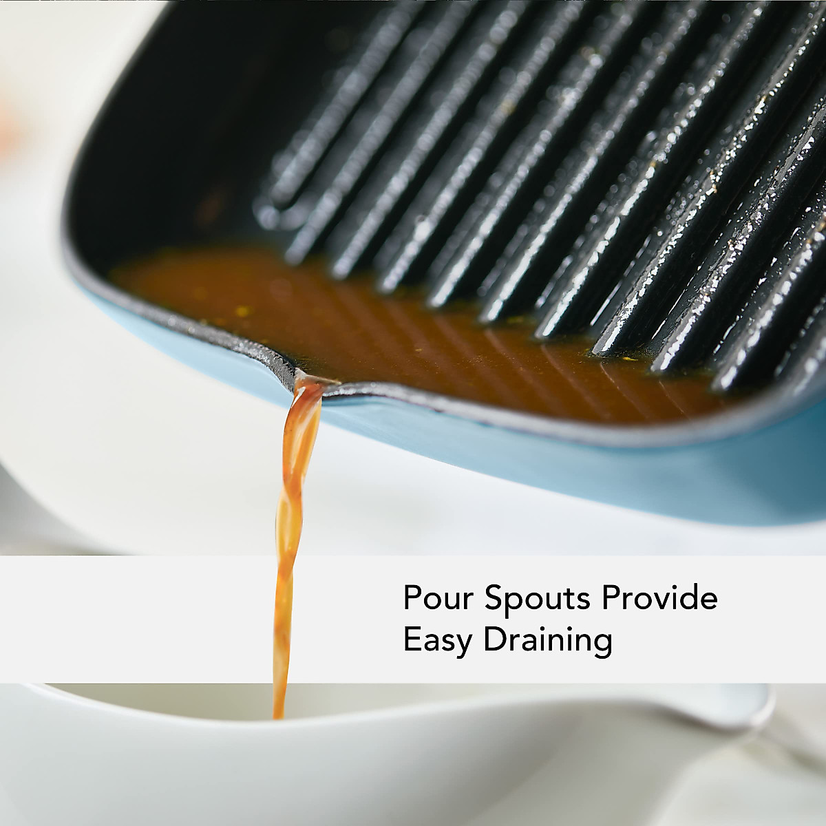 KitchenAid Enameled Cast Iron Square Grill and Roasting Pan, 11 Inch, Blue Velvet