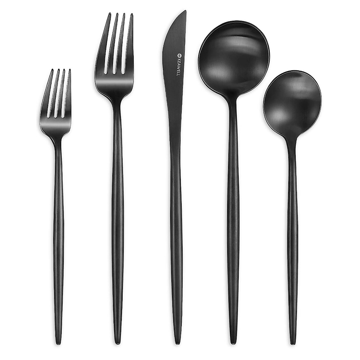 KEAWELL Mia 20-Piece Fine flatware set, 18/10 Stainless Steel, Service for 4, Sleek and Modern Silverware Set. Gift Box. (Matte Black)