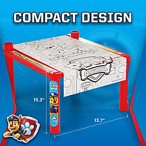 Paw Patrol Activity Coloring Table with Art Paper Roll, Plastic Desk Holder, Crayons & Stickers - Color & Craft Art Table - Red Activity Floor Desk, Ages 3-6
