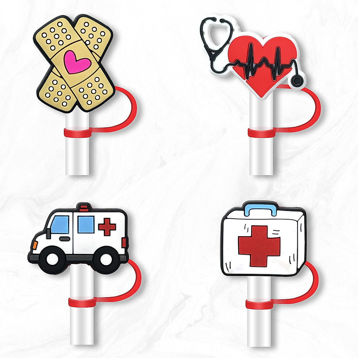 8Pcs Medical Straw Cover for Tumbler Cap, Nurse Silicone Straw Topper, 10mm Drinking Straw Tip Covers for Accessories (Medical)