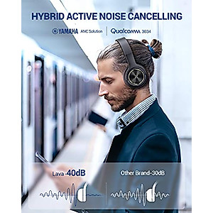 Cystereo Active Noise Cancelling Headphones with 40dB Noise Reduction, Wireless Bluetooth, 40H Playtime, aptX HD, Hi-Res Audio, Fast Charge, Deep Bass, Protein Earpads, 5 Built-in Mics, Black (Lava)
