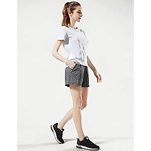 5 Pack: Womens Workout Gym Shorts Casual Lounge Set, Ladies Active Athletic Apparel with Zipper Pockets (Set 1, Large)