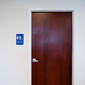 London Health Products Uni-Sex Restroom Sign - ADA Compliant - Blue & White - Includes Adhesive Tape and Instructions
