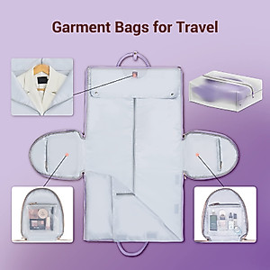 Garment Bags for Travel for Women, Stylish Garment Duffle Bag, Convertible & Foldable 2 in 1 PU Suit Bag For Hanging Clothes, Business Trip Bag With Toiletry Pocket & Shoes Compartment, Purple
