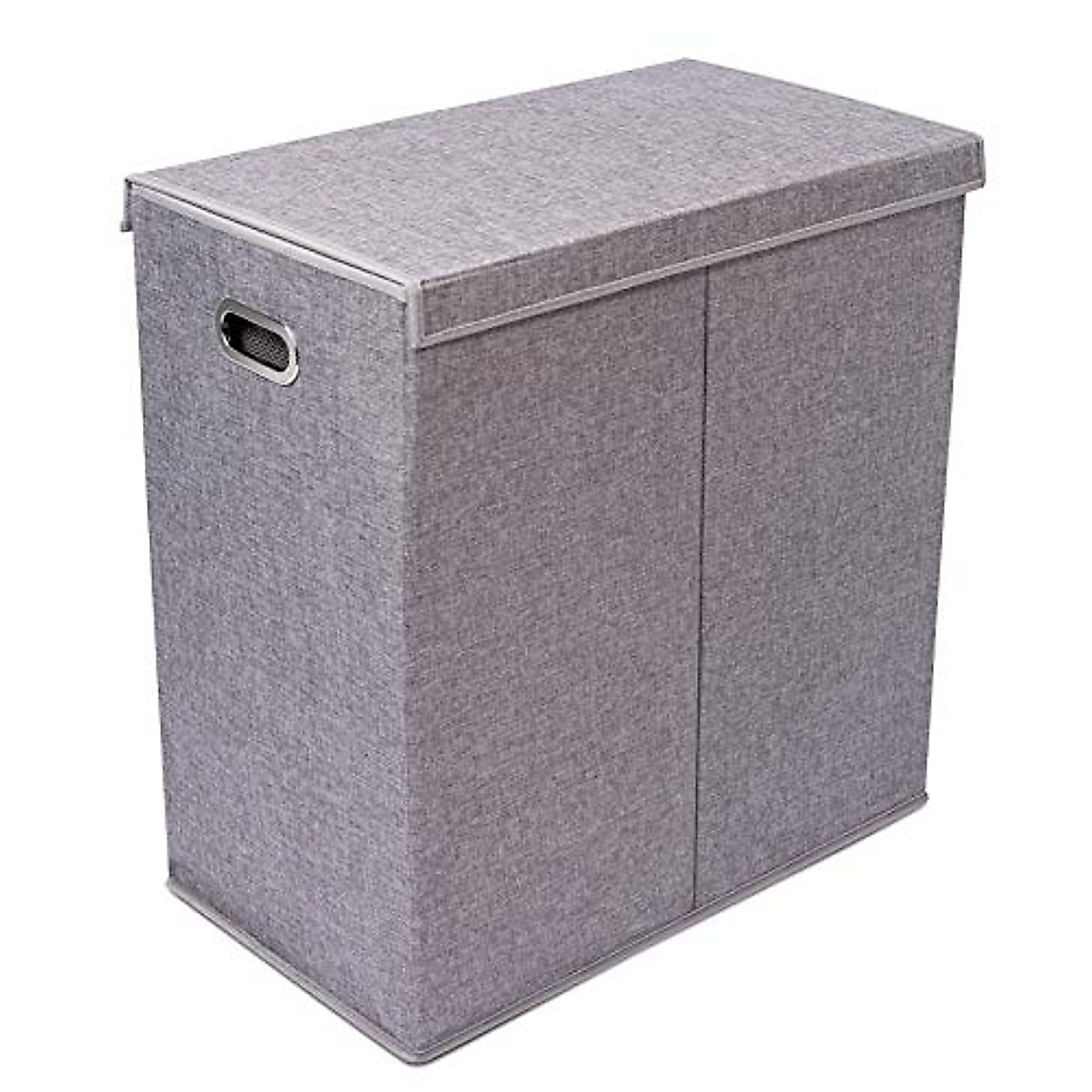 BIRDROCK HOME Premium 2 Section Linen Collapsible Laundry Hamper with 4 Load Capacity | Removable Mesh Bags, Magnetic Lid and Sturdy MDF Board | Stylish Dual Compartment Clothes Hamper | Grey