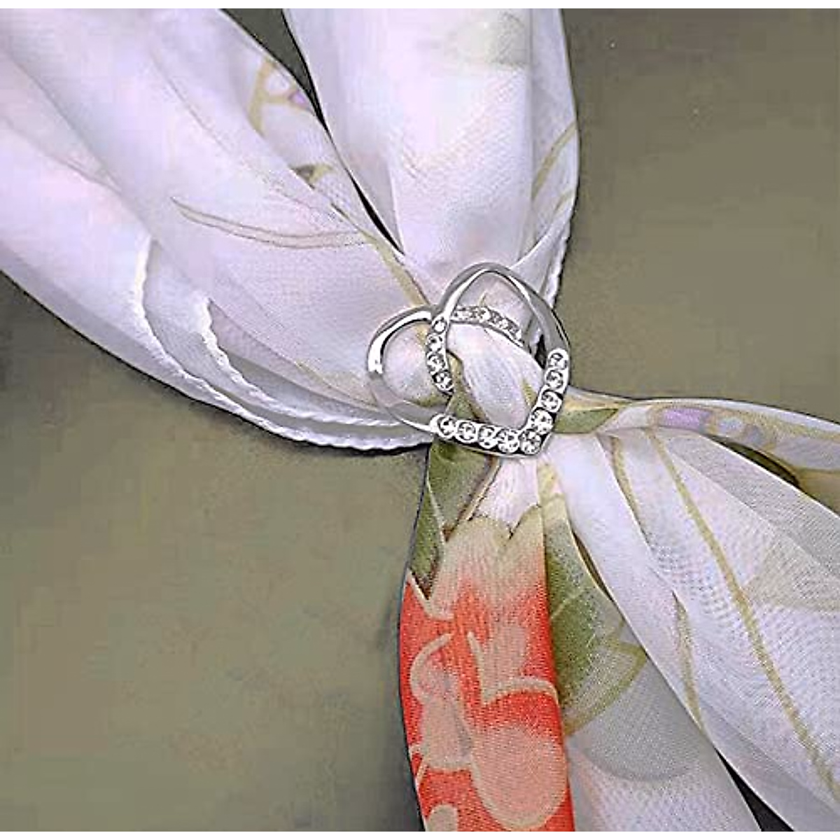 3 Pack Alloy T-Shirt Clips Rhinestone Scarf Ring Buckles 1.9 Inch Round Heart Shape Tshirt Scarves Clothes Waist Tie Decoration Accessories for Women Girls