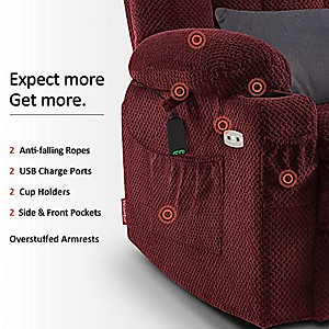 MCombo Dual Motor Power Lift Recliner Chair with Massage and Heat for Elderly People, Infinite Position, USB Ports, Cup Holders, Extended Footrest, Fabric 7890