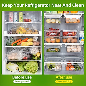 FineNoke Fridge Drawer Organizer,Refrigerator Organizer Bins,Fridge Storage Box Shelf Holder,Pull Out With Handle,Clear Container For Food,Drinks,Fit for Fridge Shelf Under 0.6" (2-Pack,4-grid)