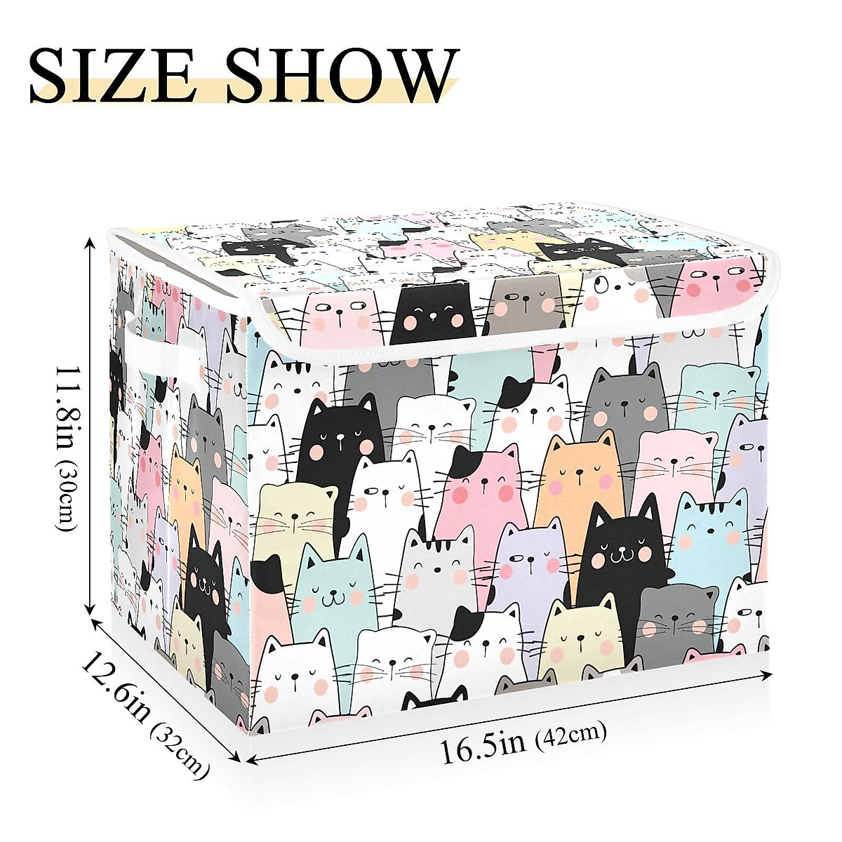 ALAZA Collapsible Large Storage Bin with Lid, Cute Cat Funny Face Foldable Storage Cube Box Organizer Basket with Handles, Toy Clothes Blanket Box for Shelves, Closet, Nursery, Playroom