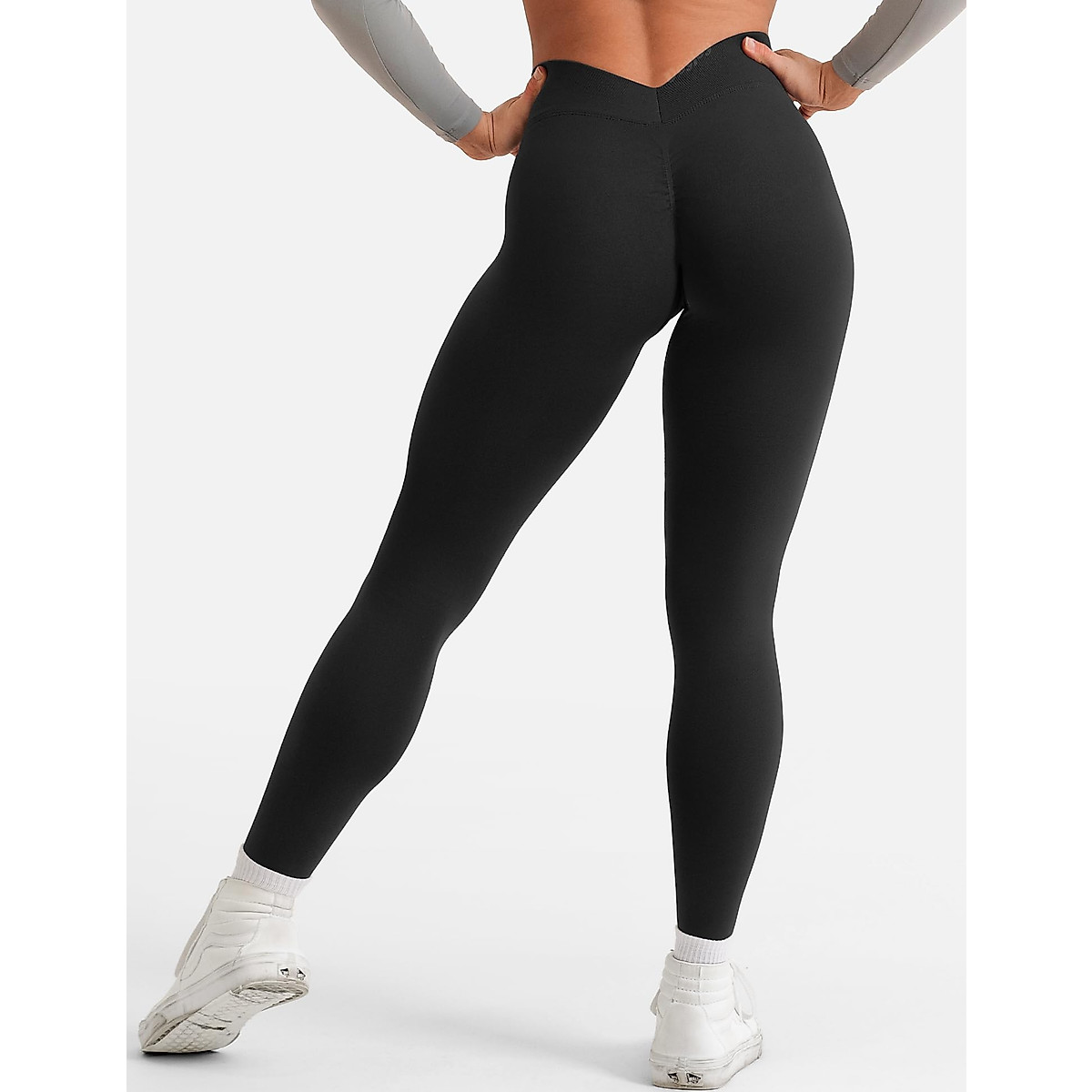 VOYJOY V-Back Scrunch Butt Workout Leggings Women Seamless Gym Yoga Leggings High Waist Active Yoga Pants Black