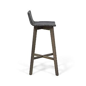 GDFStudio Outdoor Acacia Wood & Wicker Barstools (Set of 2), Gray