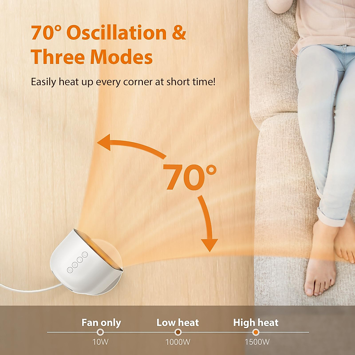 Electric Space Heater for Indoor Use – Ilake 90° Oscillating Space Heater with Remote & Thermostat, Digital Display,12H Timer, 1500W Energy Efficient, Small Space Heater for Office Home Basement Gift