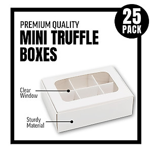 Modsy Baking Mini Truffle Boxes - White | VERY SMALL for 6 Treats - Window and Dividers | 5 x 3.5 x 1.57 Inches | Pack of 25