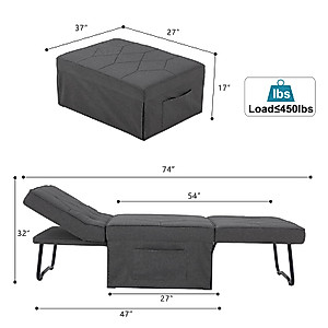 Mdeam Upgraded Sleeper Chair Bed Sofa Bed 4 in 1 Multi-Function Folding Ottoman Bed with Adjustable Backrest for Small Apartment/Living Room,No Installation(Dark Gray)