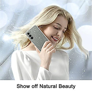 Lamcase for Samsung Galaxy S23 Plus Case 6.6 Inch, [with 2Pcs Tempered Glass Screen Protector+2Pcs Camera Lens Protector] Shiny Sparkly Bling Three Layer Shockproof Cover 2023, Clear/Silver Glitter