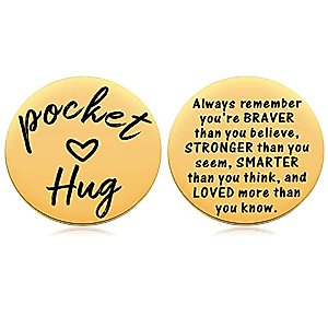 MIXJOY Pocket Hug with Message Hug Token, Isolation Gift for Someone You Love, Miss You, Thinking of You, Long Distance Relationship, 1.5", Gold