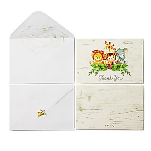 All Ewired Up 50 Pack Watercolor Sweet Safari Jungle Thank You Cards, Cute Thank You Notes with Envelopes & Stickers, Baby Shower, Birthday any Occasion, Boy Girl Unisex