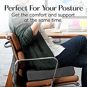 SUTERA Proper Posture Seat Cushion for Office Chair or Car Seat, Superior Memory Foam for Support and Back Pain Relief, Rubber Grips Underneath to Prevent Shifting (17.7x16x4.3 inches)