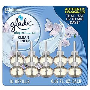 Glade PlugIns Refills Air Freshener, Scented and Essential Oils for Home and Bathroom, Clean Linen, 6.7 Fl Oz, 10 Count (Packaging May Vary)