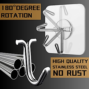 BrapWrap Adhesive Hooks, 24 Pack, Self Adhesive Transparent Waterproof Sticky Hooks, Heavy Duty Self Adhesive Hooks Stick on Bathroom Kitchen Office Outdoors, Transparent Sticky Hooks for Hanging