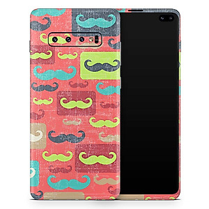 DesignSkinz Vintage Coral and Neon Mustaches Protective Vinyl Decal Wrap Skin Cover Compatible with The Samsung Galaxy S20 (Screen Trim & Back Glass Skin)