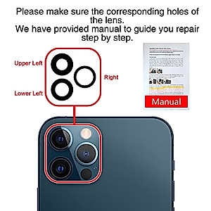 2PCS ASDAWN Back Rear Camera Lens Glass Replacement for iPhone 12 Pro Max 6.7 Inches with Pre-Installed Adhesive, Back Glass Camera Lens with Installation Manual + Repair Tool Set