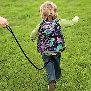 Costume Toddler Backpack with Name, Rainbow Dinosaurs Toddler Backpack for Kids Boy Girls Age 3-6, Preschool Mini Backpack with Leash