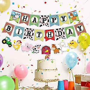 WERNNSAI Farm Animals Birthday Banner - Happy Birthday Banner with Tractor Barnyard Bunting Garland for Kids Boys Girls Farm Theme Party Decorations Supplies