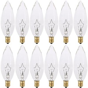 (Pack of 12) 25 Watt CTC Clear Candelabra Base (E12) Straight Torpedo Tip 120V Incandescent Chandelier Light Bulbs
