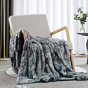Soft Faux Fur Throw Blanket, Double Sided Luxury Plush Blankets 60" x 80" for Adults, Cozy Fluffy Plush Warm Throw Blanket for Couch Bed Sofa, Marbled Dark Gray