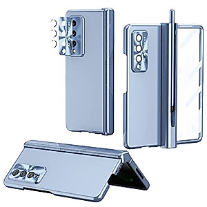 LOVE MEI for Samsung Galaxy Z Fold 4 Case, Z Fold 4 Case S Pen Holder with S Pen,Bulit -in Front Glass All Around Case + Camera Lens Protector for Galaxy Z Fold 4 5G (Blue)
