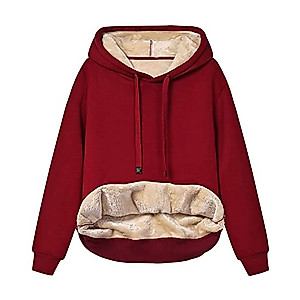 fesfesfes Womens Casual Winter Warm Fleece Sherpa Lined Pullover Hooded Sweatshirt Fall Winter Jacket Sweater Coats