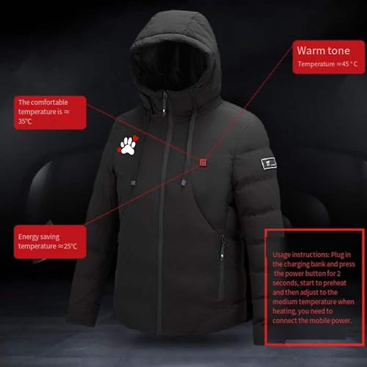 Muscularfit 2023 Heated Hoodies for Men Women 2023 Fashion 4 Heating Zones Unisex Smart Heated Jacket (Battery Pack not Included)
