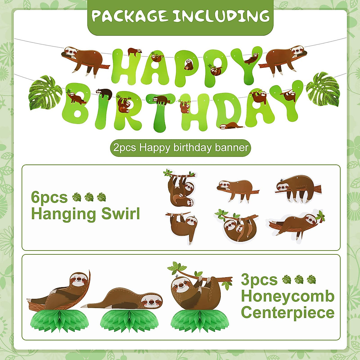 17 Pcs Dog Sloth Party Decorations and Supplies Including 2 Birthday Banner, 3 Honeycomb Centerpieces, 6 Hanging Swirls, 6 Hanging Card, Puppy Sloth Theme Birthday Party Favors (Sloth Style)