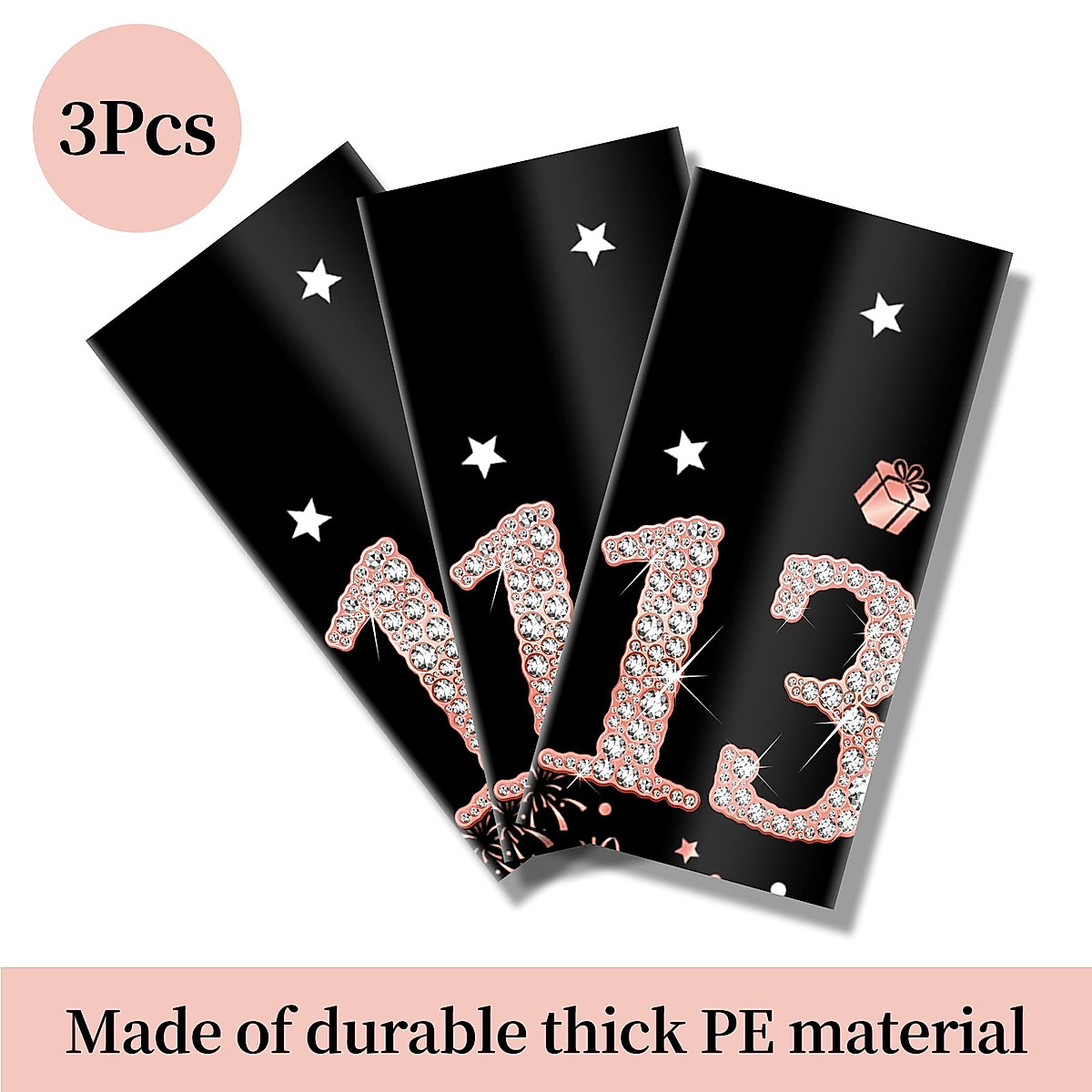 3 Pack 13th Birthday Tablecloth Decorations for Girls，Rose Gold Happy 13 Birthday Table Cover Party Supplies, 13 Years Old Birthday Plastic Disposable Rectangular Table Cloth Decor