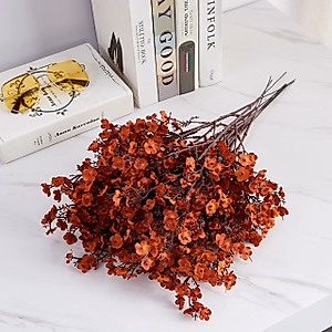 IUKnot Baby's Breath Flowers Bulk Artificial Flowers 7.8'' Rust Orange Gypsophila Flowers Fake Baby Breath Bouquet for Home Kitchen Wedding Garden Party Decor 8 Bunches (Vase is not Included)