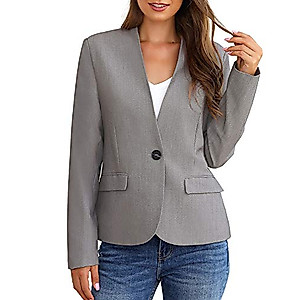 GRAPENT Women's Grey Business Casual Pockets Work Office Button Back Slit Long Sleeves Blazer Lightweight Jacket Suit Size Small US 4-6